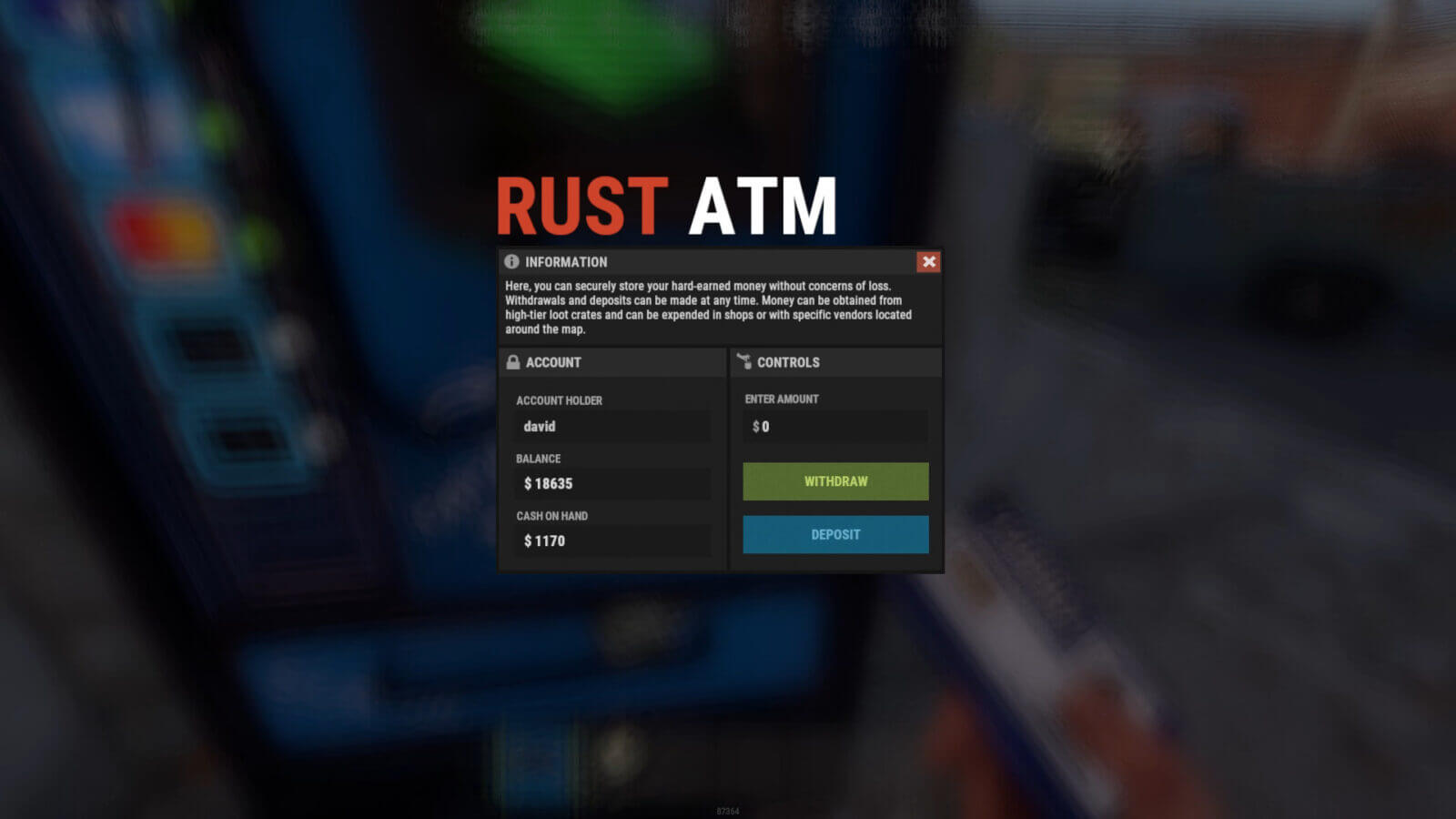 ATM (Cash Machine) Rust Plugin - Lone Design