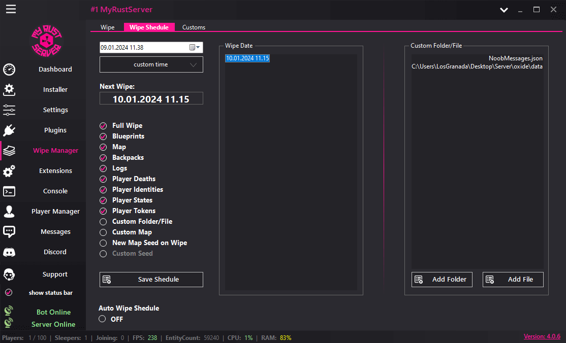 MyRustServer 4.9.5 Server Management Tool - Lone Design