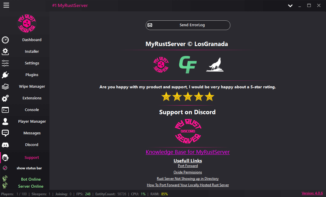 MyRustServer 4.9.5 Server Management Tool - Lone Design