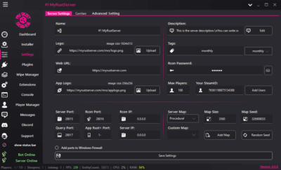 MyRustServer 4.9.5 Server Management Tool - Lone Design