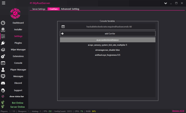 MyRustServer 4.9.5 Server Management Tool - Lone Design
