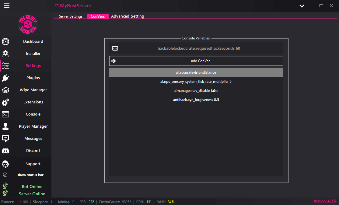 MyRustServer 4.9.5 Server Management Tool - Lone Design