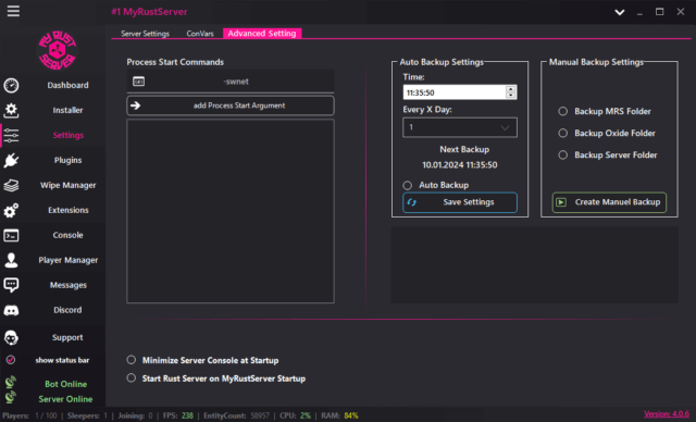 MyRustServer 4.9.5 Server Management Tool - Lone Design