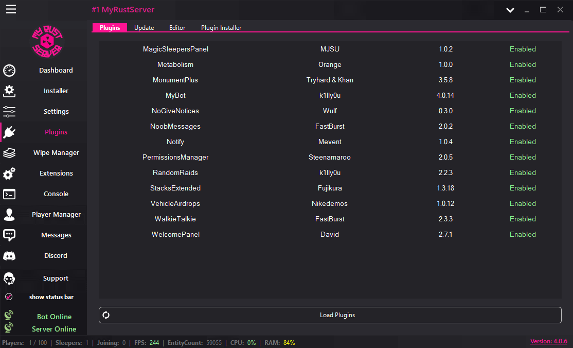 MyRustServer 4.9.5 Server Management Tool - Lone Design