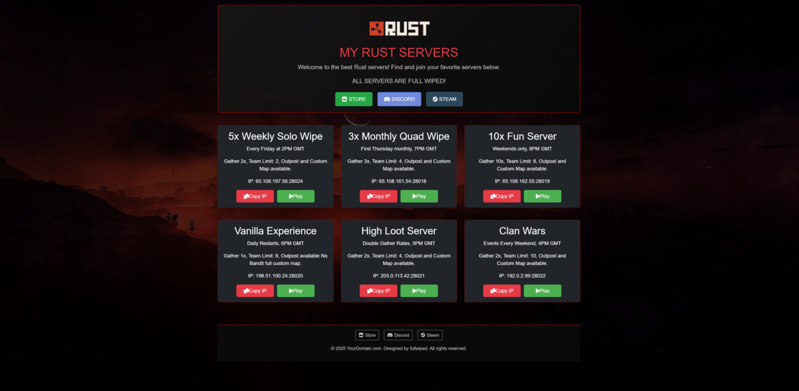 Rust Server Homepage Template - Lone Design